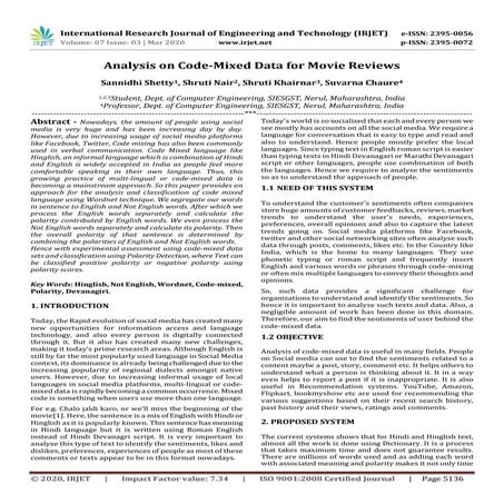 IRJET - Analysis on Code-Mixed Data for Movie Reviews | PDF