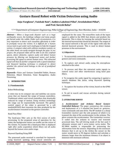Irjet Gesture Based Robot With Victim Detection Using Audio Pdf