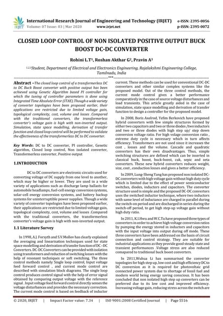 Irjet Closed Loop Control Of Non Isolated Positive Output Buck Boost Dc Dc Converter Pdf 4515