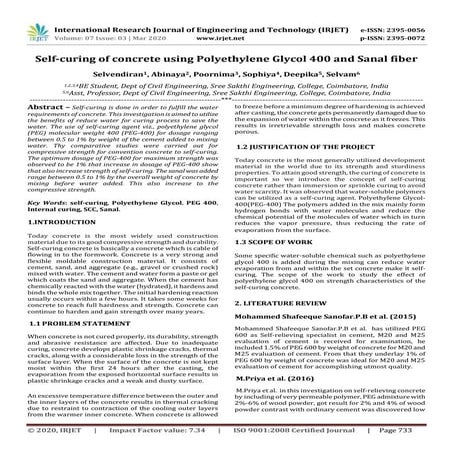 IRJET - Self-Curing of Concrete using Polyethylene Glycol 400 and Sanal ...