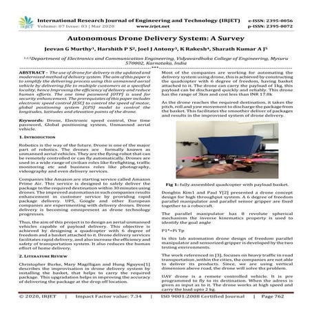 IRJET - Autonomous Drone Delivery System: A Survey | PDF