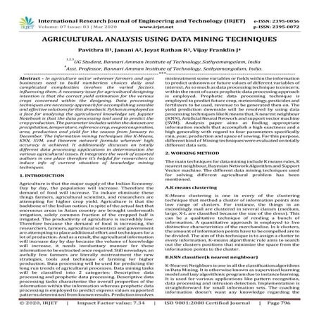 Irjet Agricultural Analysis Using Data Mining Techniques Pdf
