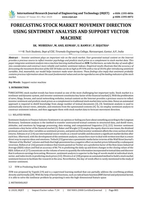 Irjet Forecasting Stock Market Movement Direction Using Sentiment