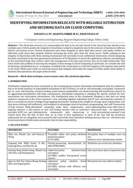Irjet Identifying Information Relocate With Reliable Estimation And