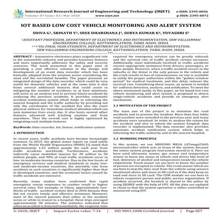 Irjet Iot Based Low Cost Vehicle Monitoring And Alert System Pdf