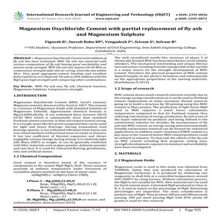 IRJET - Magnesium Oxychloride Cement with Partial Replacement of Fly ...