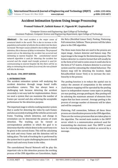 Irjet Accident Intimation System Using Image Processing Pdf Email