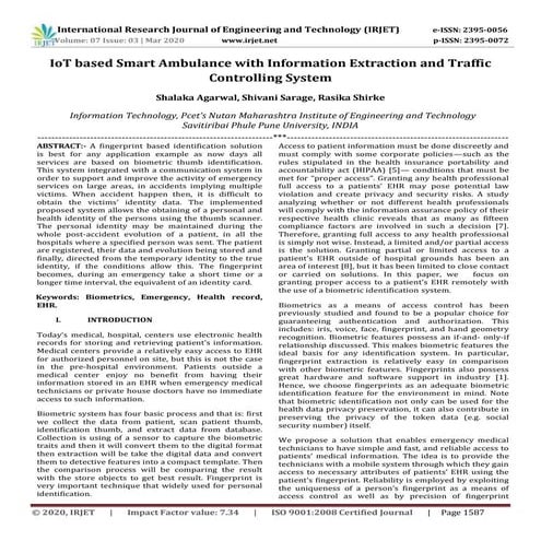 IRJET - IoT Based Smart Ambulance with Information Extraction and ...