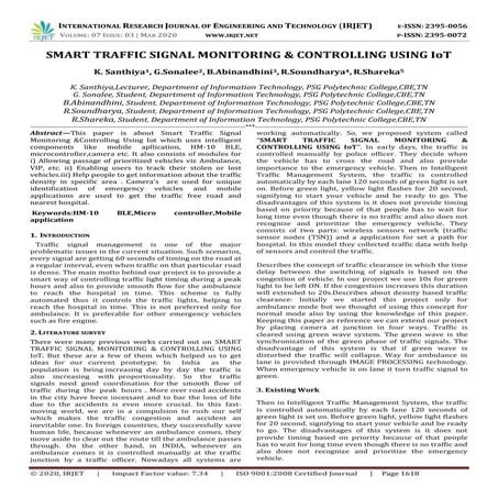 Irjet Smart Traffic Signal Monitoring And Controlling Using Iot Pdf