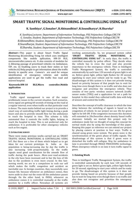 Irjet Smart Ambulance Movement And Monitoring System Using Gsm And