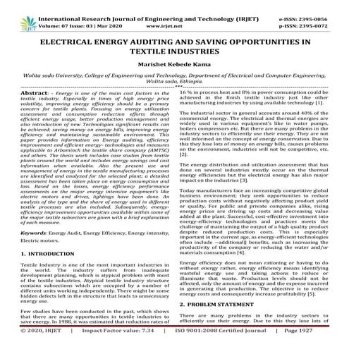 Irjet Electrical Energy Auditing And Saving Opportunities In Textile Industries Pdf