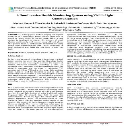 IRJET- A Non-Invasive Health Monitoring System using Visible Light Communication | PDF
