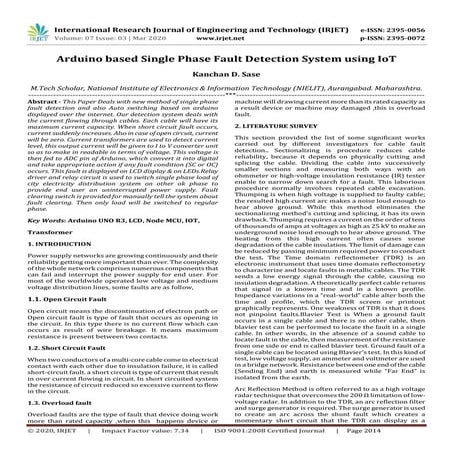 Irjet Arduino Based Single Phase Fault Detection System Using Iot Pdf