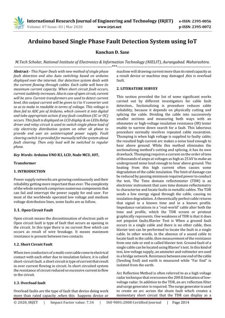Irjet Arduino Based Single Phase Fault Detection System Using Iot Pdf
