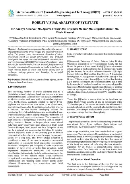 Irjet Robust Visual Analysis Of Eye State Pdf Eye And Vision