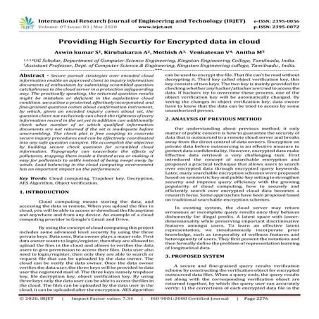 Irjet Providing High Securtiy For Encrypted Data In Cloud Pdf