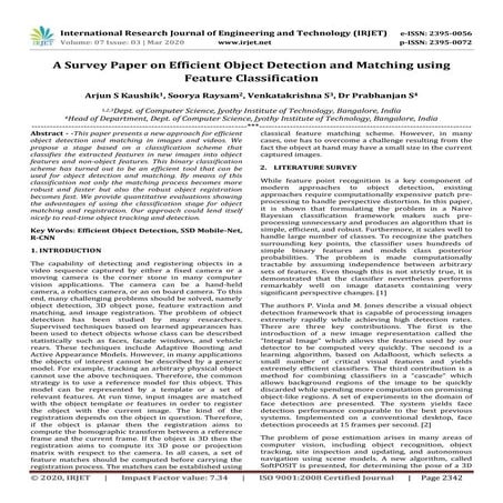 Irjet A Survey Paper On Efficient Object Detection And Matching Using Feature Classification Pdf