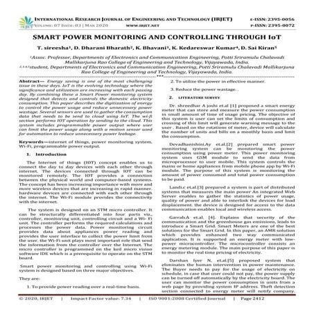 Irjet Smart Power Monitoring And Controlling Through Iot Pdf
