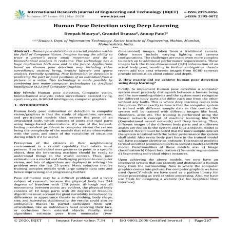 Irjet Human Pose Detection Using Deep Learning Pdf