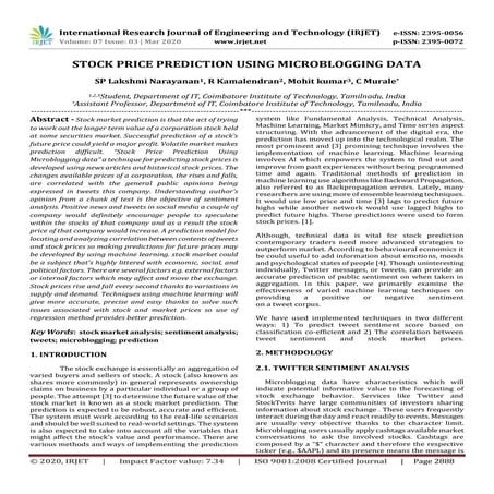 IRJET - Stock Price Prediction using Microblogging Data | PDF