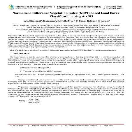 IRJET - Normalized Difference Vegetation Index (NDVI) based Land Cover ...