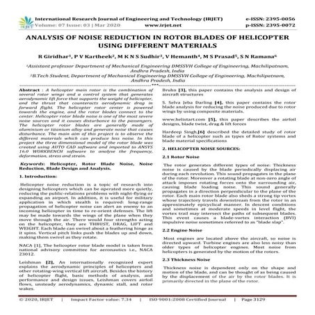 IRJET - Analysis of Noise Reduction in Rotor Blades of Helicopter using ...