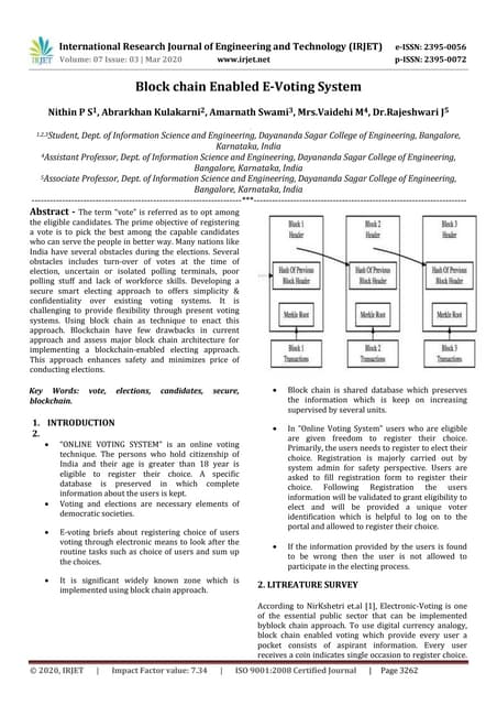 Irjet Block Chain Enabled E Voting System Pdf