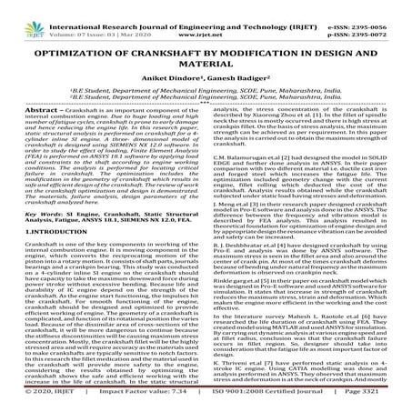 Irjet Optimization Of Crankshaft By Modification In Design And