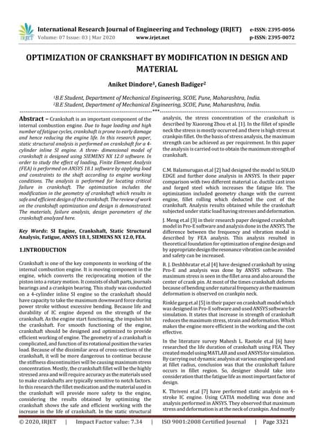 Irjet Optimization Of Crankshaft By Modification In Design And