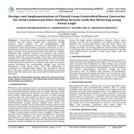 Irjet Design And Implementation Of Closed Loop Controlled Boost Converter For Grid Connected 