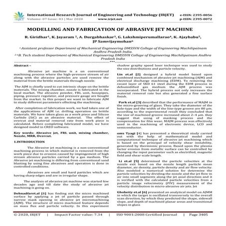 IRJET - Modelling and Fabrication of Abrasive JET Machine | PDF