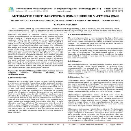 IRJET- Automatic Fruit Harvesting using Firebird V ATMEGA 2560 | PDF