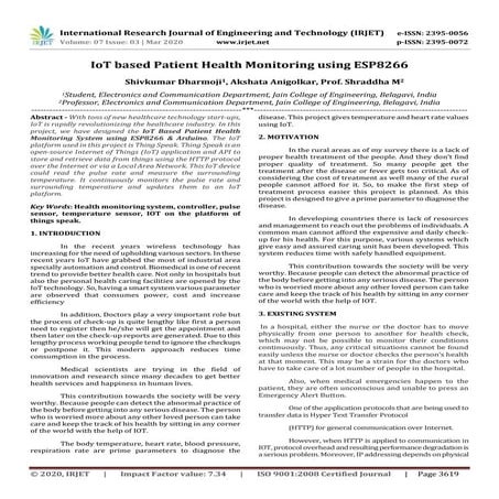 Irjet Iot Based Patient Health Monitoring Using Esp8266 Pdf