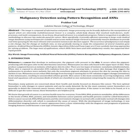 IRJET -Malignancy Detection using Pattern Recognition and ANNS | PDF
