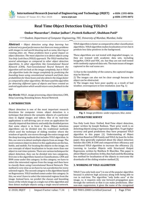 Irjet Real Time Object Detection Using Yolov3 Pdf