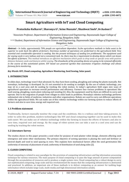 Irjet Smart Agriculture With Iot And Cloud Computing Pdf