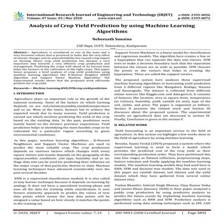 IRJET - Analysis of Crop Yield Prediction by using Machine Learning Algorithms | PDF ...
