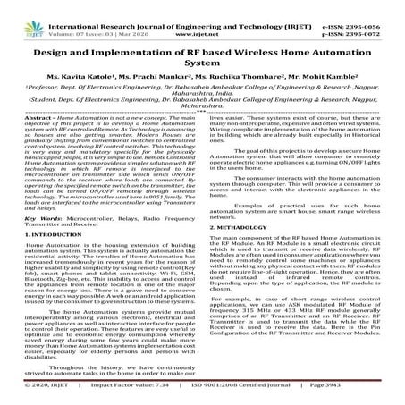 IRJET - Design and Implementation of RF based Wireless Home Automation System | PDF