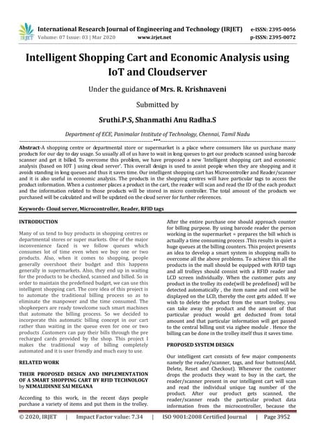 IRJET - Intelligent shopping cart and economic analysis using IoT and ... IRJET - Intelligent shopping cart and economic analysis using IoT and ...