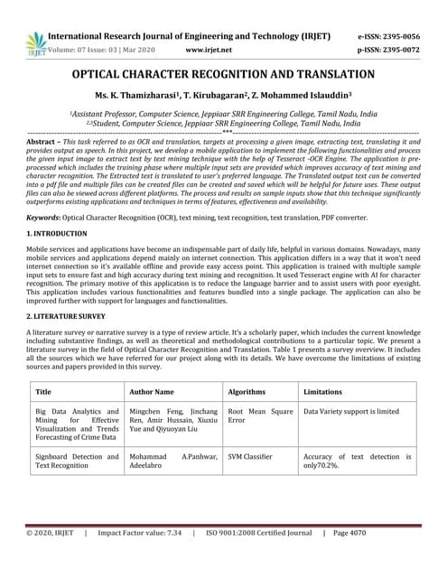 Irjet Optical Character Recognition And Translation Pdf Desktop