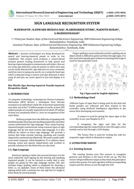 Irjet Sign Language Recognition System Pdf Computer Peripherals