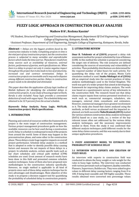 Irjet Fuzzy Logic Approach In Construction Delay Analysis Pdf