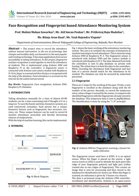 Irjet Face Recognition And Fingerprint Based Attendance Monitoring