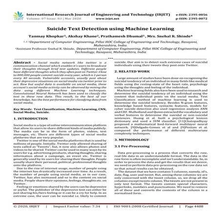 Irjet Suicidal Text Detection Using Machine Learning Pdf