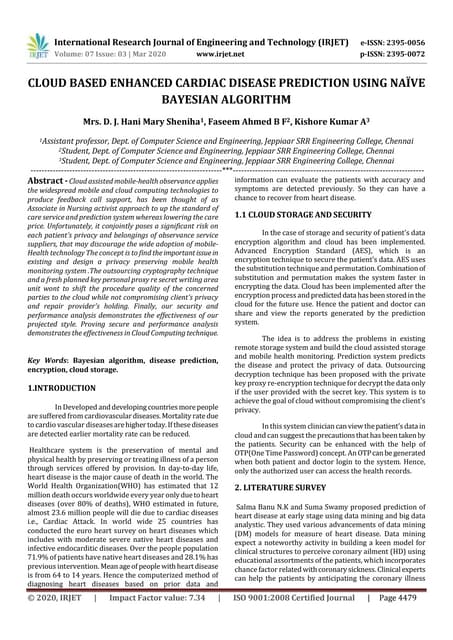 IRJET - Cloud based Enhanced Cardiac Disease Prediction using Naïve ... IRJET - Cloud based Enhanced Cardiac Disease Prediction using Naïve ...