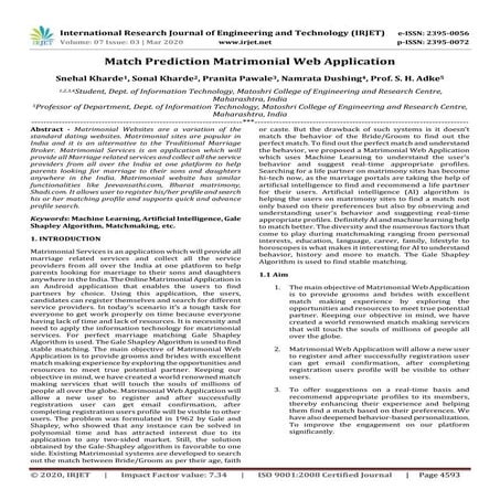 IRJET - Match Prediction Matrimonial Web Application | PDF