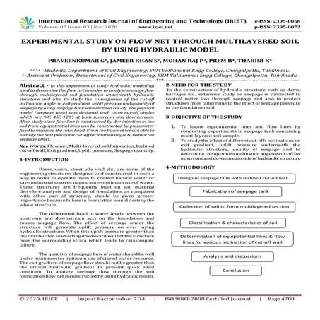 IRJET - Experimental Study on Flow Net through Multilayered Soil by using Hydraulic Model | PDF