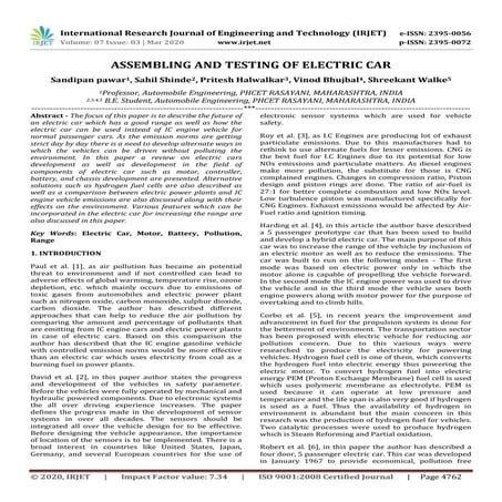 Irjet Assembling And Testing Of Electric Car Pdf 9787