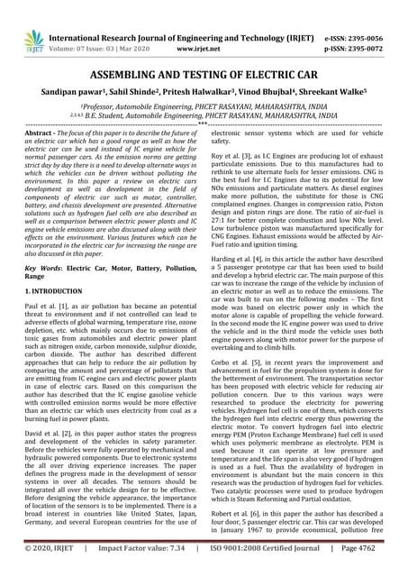 Irjet Assembling And Testing Of Electric Car Pdf 9787