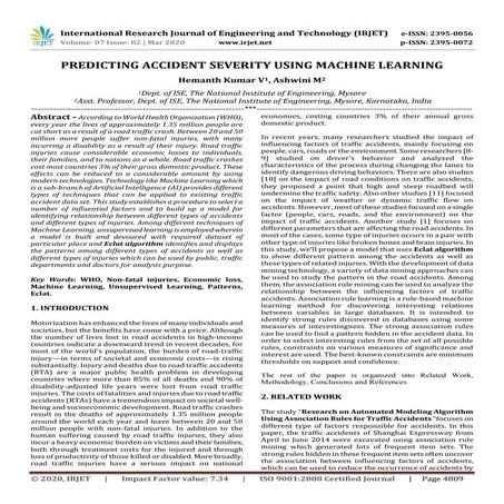 IRJET - Predicting Accident Severity using Machine Learning | PDF